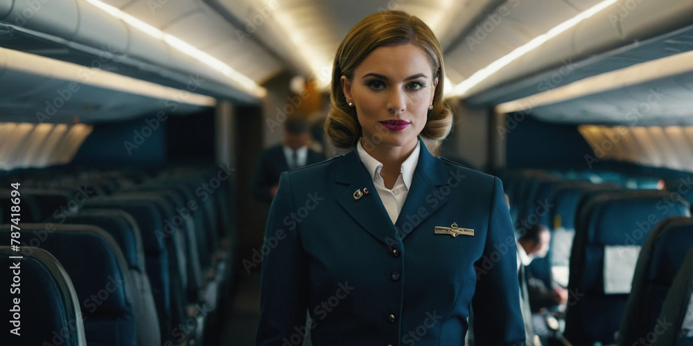 Flight attendants or flight attendants working on the plane. The ...