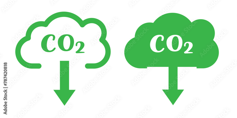 Reduce co2 gas icon set. carbon reduction cloud sign. cut c02 pictogram ...