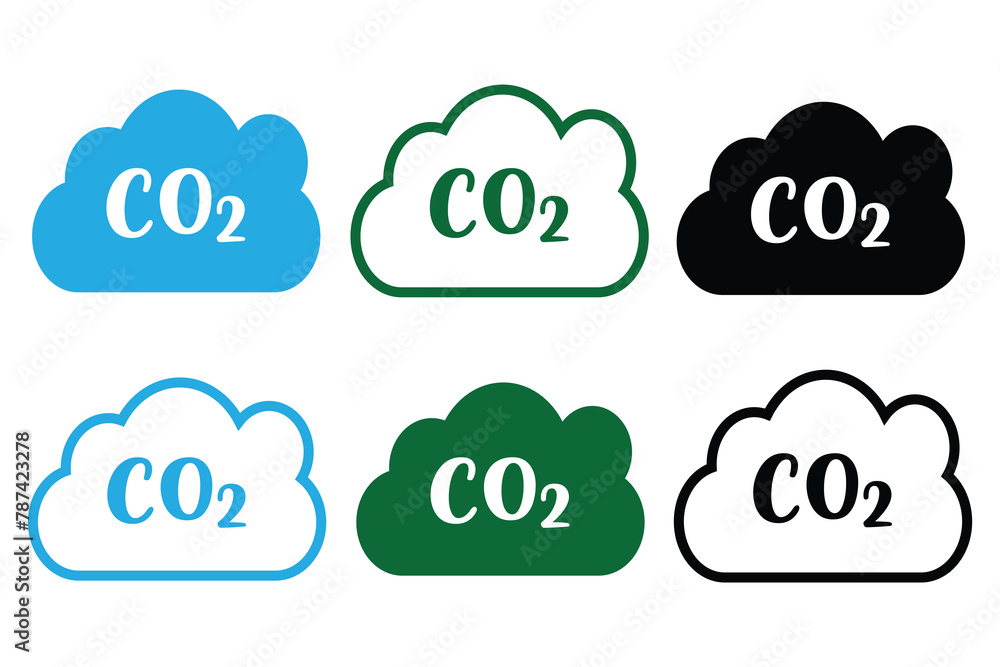 Reduce co2 gas icon set. carbon reduction cloud sign. cut c02 pictogram ...
