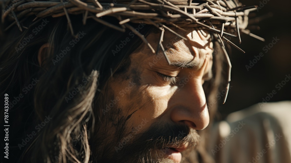 Jesus experiences pain while wearing crown of thorns. Jesus led to ...