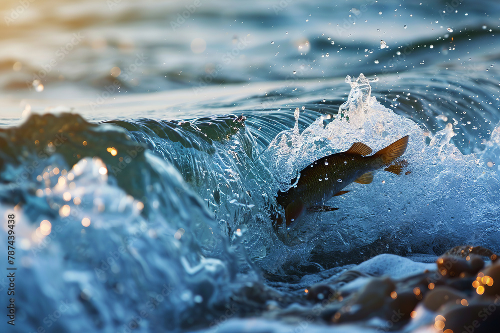 Fish jumping out of water. king salmon jumping in a stream. fresh ...
