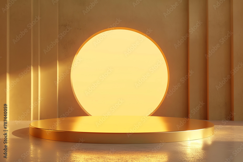 Round gold metal podium on gold background. Perfect platform for ...