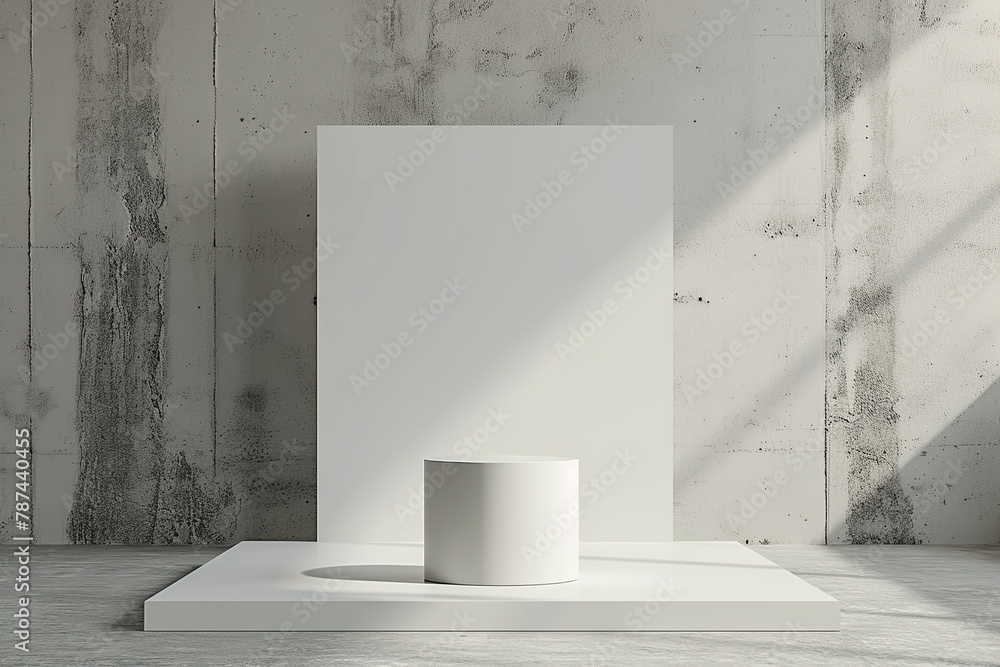 Exhibition stand, podium in the form of classic Greek Ionic pillars. Mockup with marble product ...