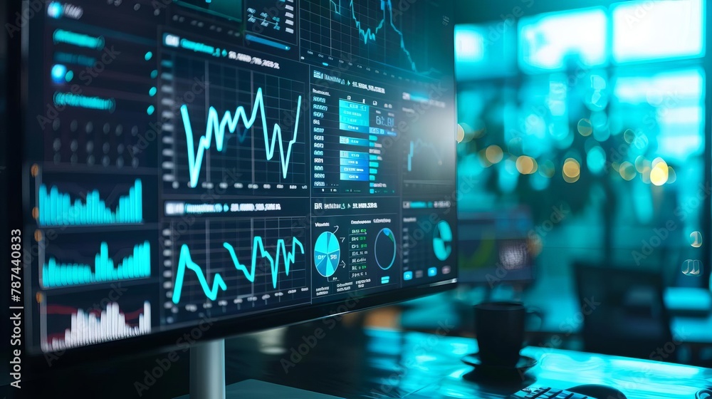 financial reports and graphs on computer screen data analysis for ...