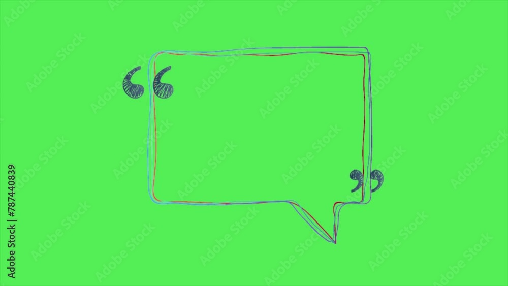 2D animated square outlined speech bubble, inverted comma with green ... 2D animated square outlined speech bubble, inverted comma with green ...