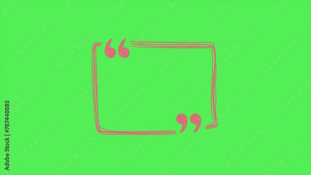 2D animated pink rectangle outlined speech bubble, inverted comma with ... 2D animated pink rectangle outlined speech bubble, inverted comma with ...