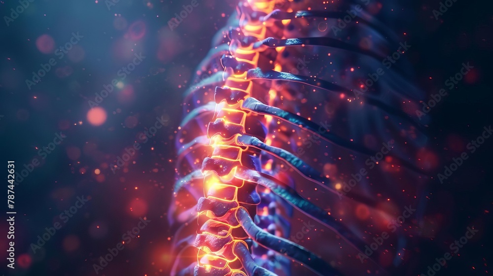human spine visualizing pain with glowing red and orange colors medical ...
