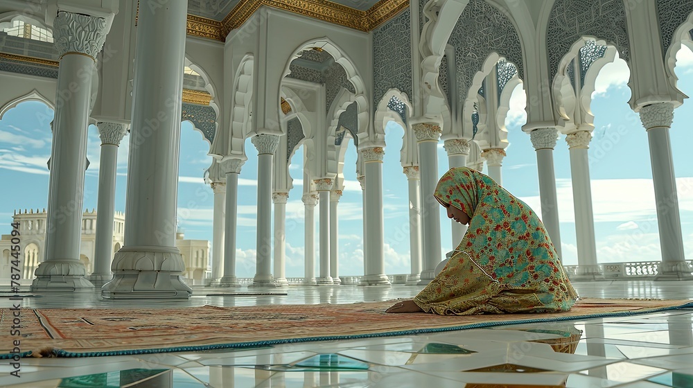 Muslim woman praying for Allah muslim god at mosque. Asian Muslim woman ...
