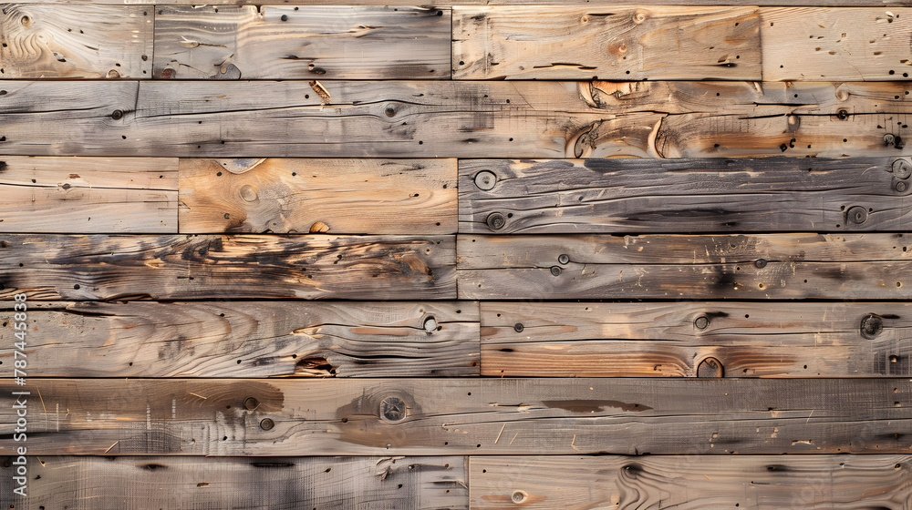 Reclaimed pine wood texture with evidence of natural aging and knots ...