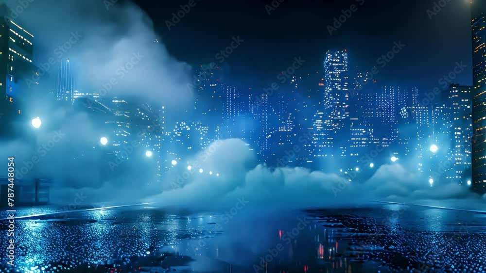 Neon illumination of the night street, dark blue background, empty ...