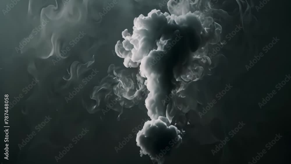 The question mark formed by smoke on a dark background stands out ...