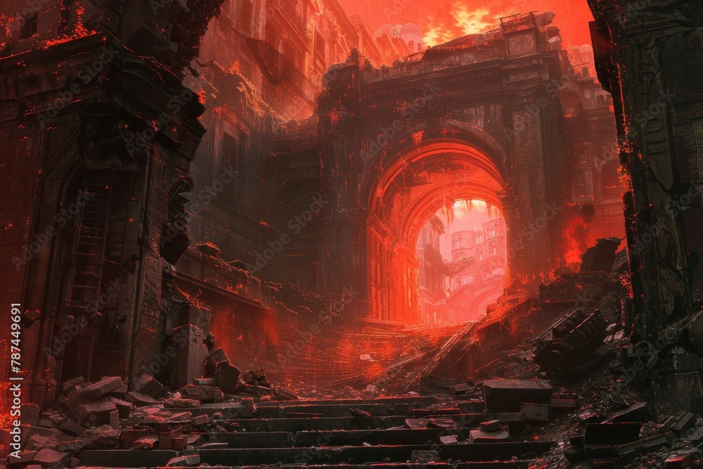 A dystopian apocalypse engulfs a futuristic city in darkness, with ...