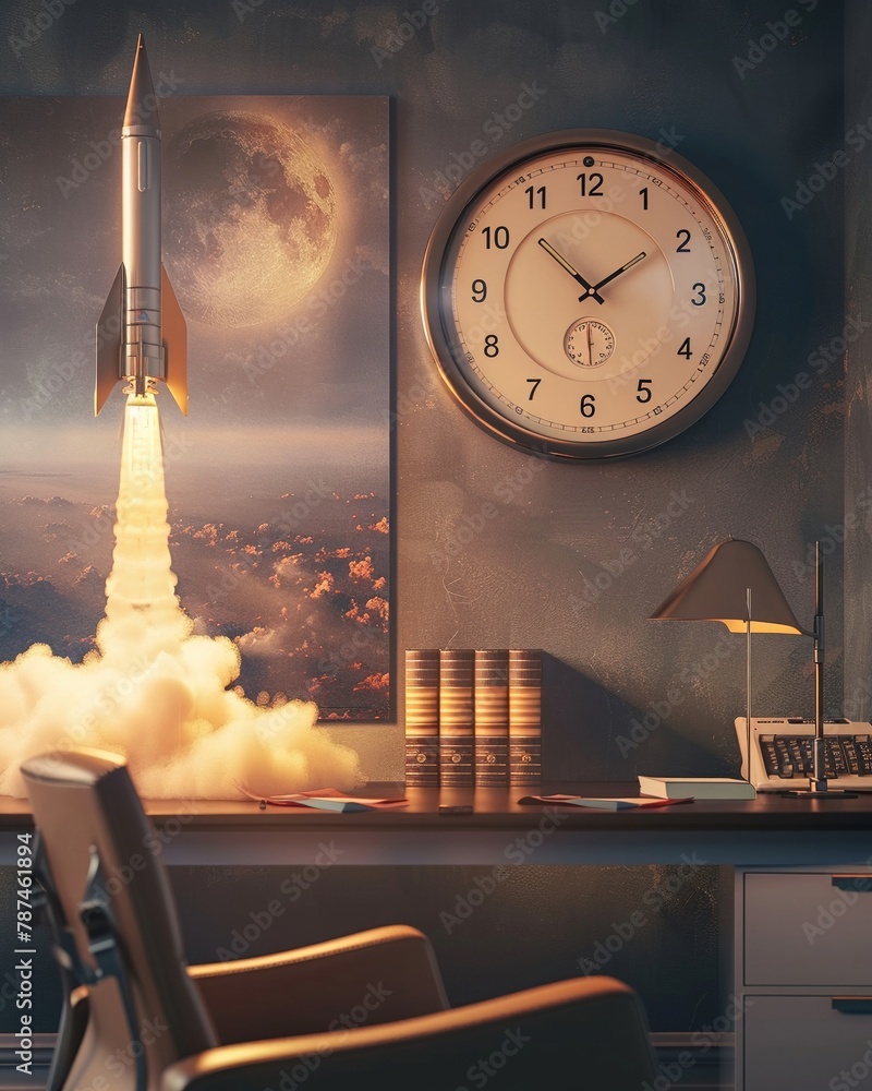 A CEOs office where a large wallmounted alarm clock is paired with a ...