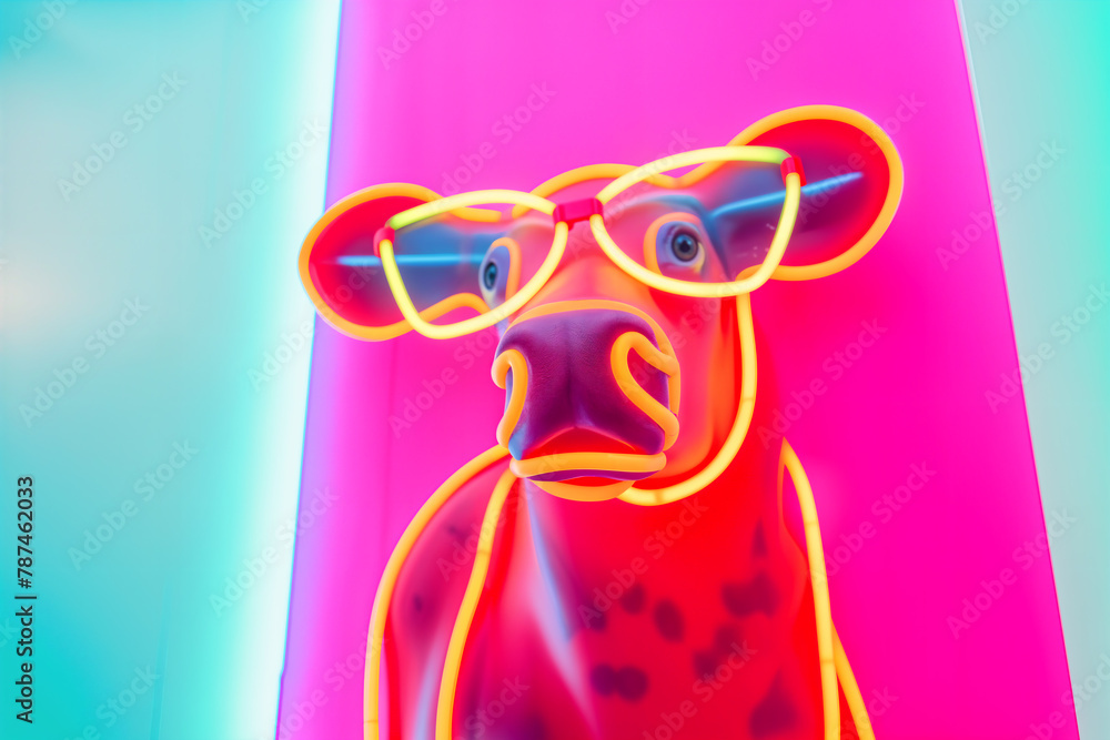 Rave nightclub party cow wearing glow stick sunglasses and surrounded ...