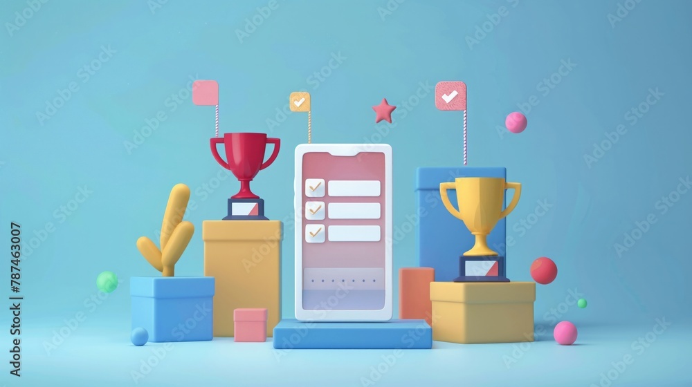An animated app interface showing a checklist being completed one by ...