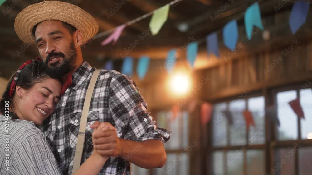 Intimate Moment as Couple Dances at Festa Junina, Enveloped in Joy ...