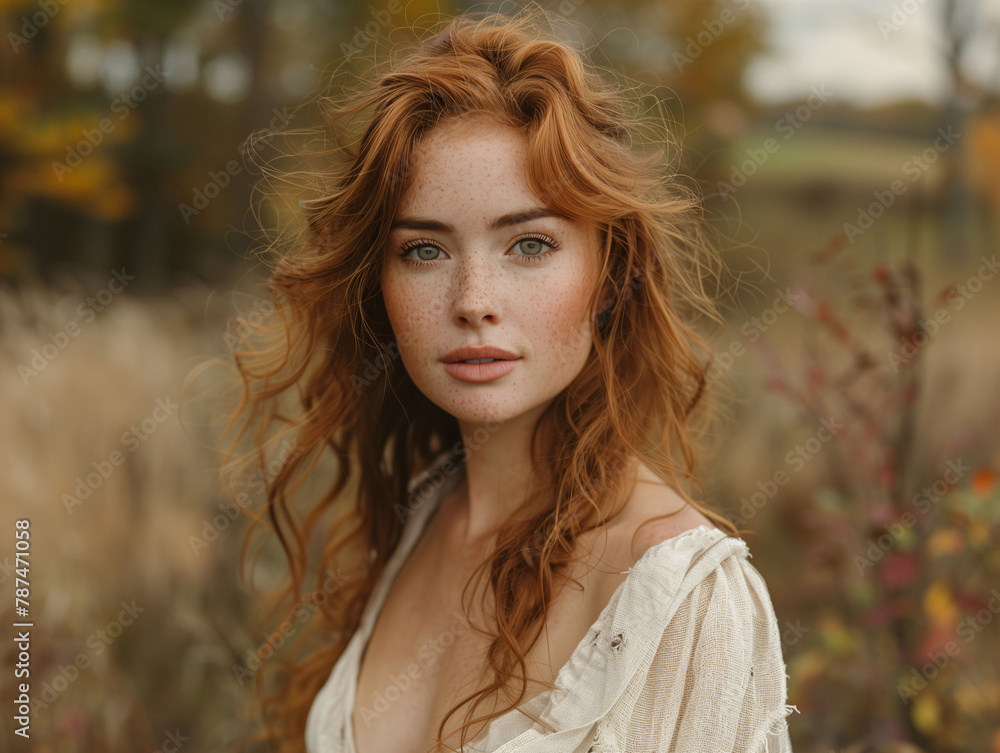 Ultrarealistic illustration, a portrait of a sensual redhead woman with ...