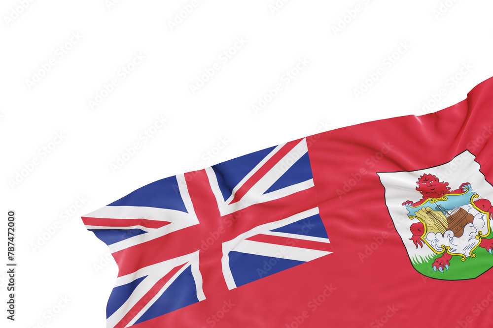 Realistic flag of Bermuda with folds, on transparent background. Footer ...