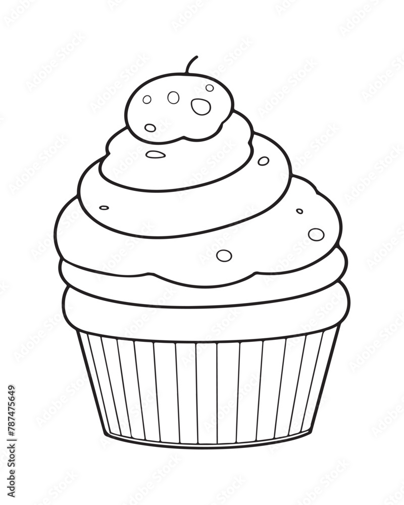 Cute Kawaii cupcake coloring Pages, Cupcake illustration, cupcake black ...