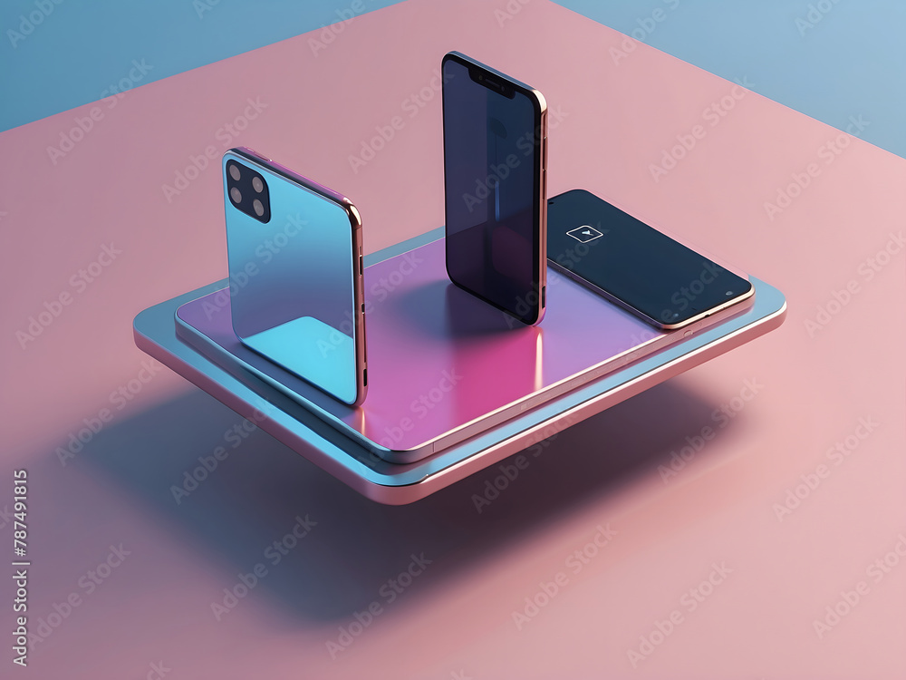 Modern Electronic devices in isometry. A 3D smartphone with the camera ...