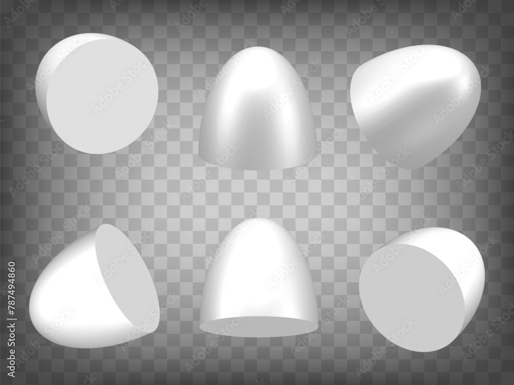 Set of perspective projections 3d half ellipsoid model icons on ...