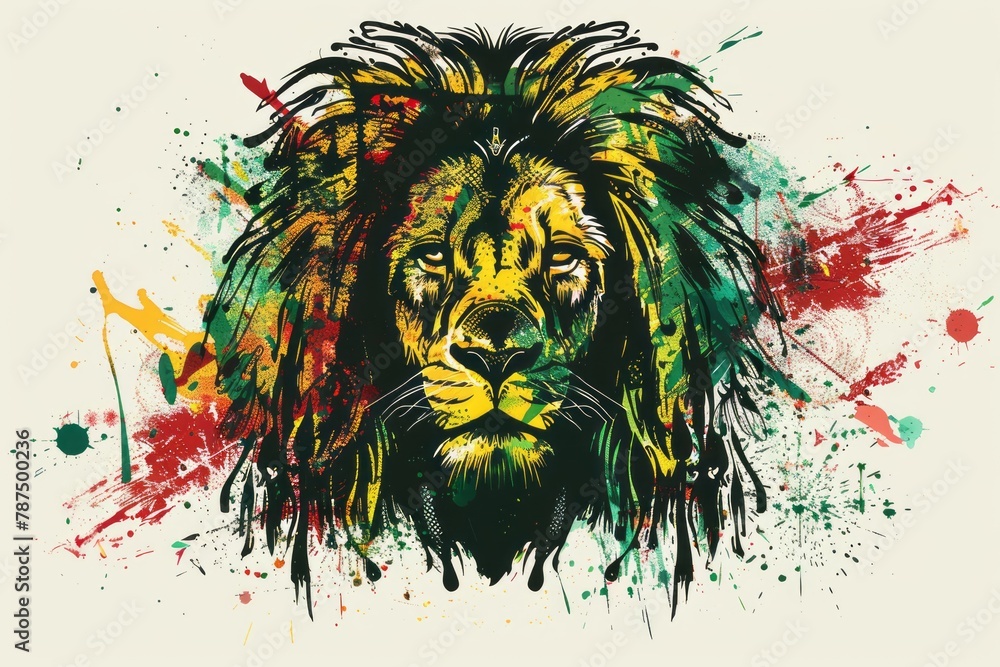 Vector illustration of a reggae lion head with dreadlocks in the style ...