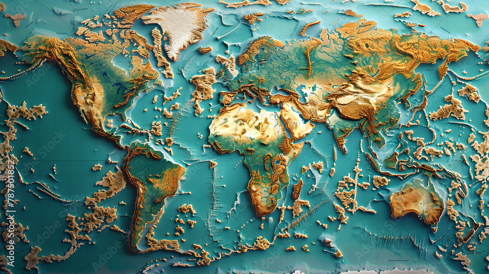Behold the high-detail 3D world map of the Earth, featuring exaggerated ...