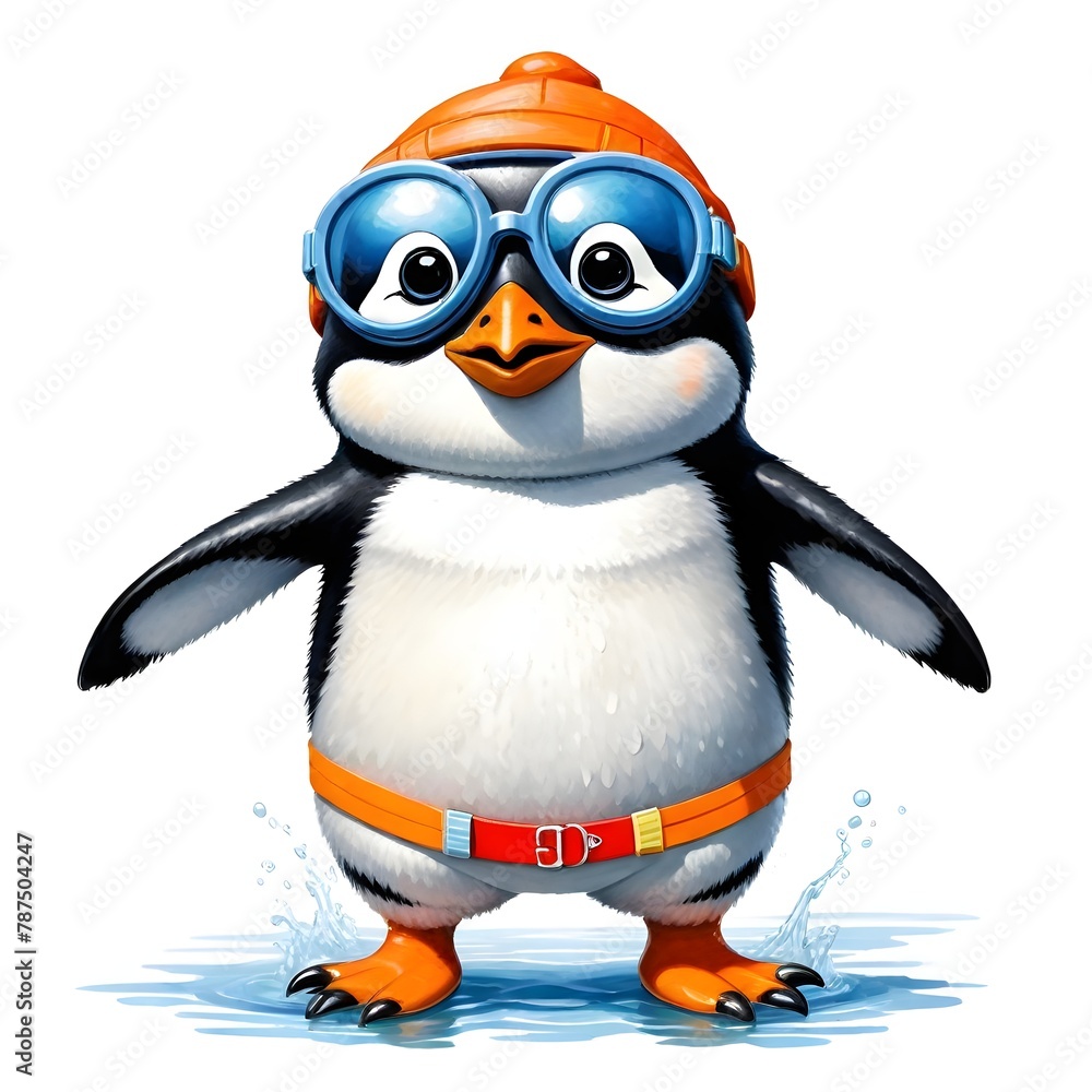 Cartoon Penguin Lifeguard Ready for Duty Stock Illustration | Adobe Stock