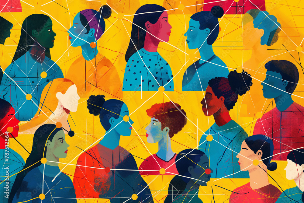 In a vibrant illustration, diverse individuals stand connected by ...