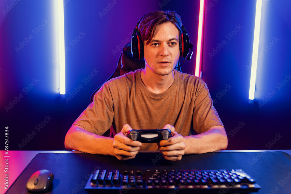 Enjoy smart gaming streamer with control joystick, playing game online ...