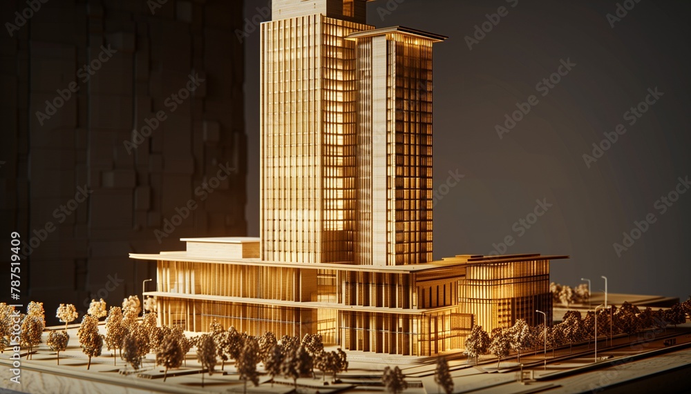 Elegant MDF Model of an Urban Skyscraper, Featuring Detailed Facades ...