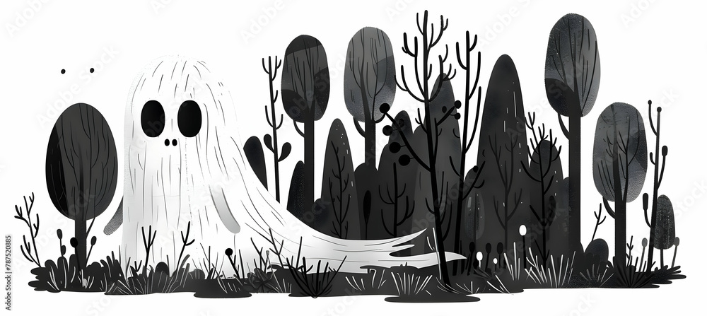 Design a minimalist line drawing of a fictional ghost hunter, using ...