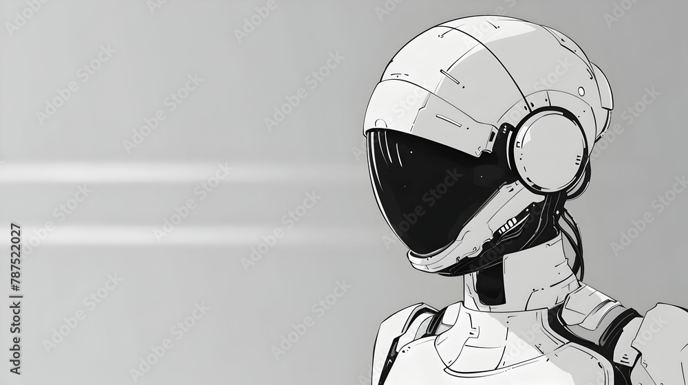 Generate a minimalist design of a fictional character, a daring space ...