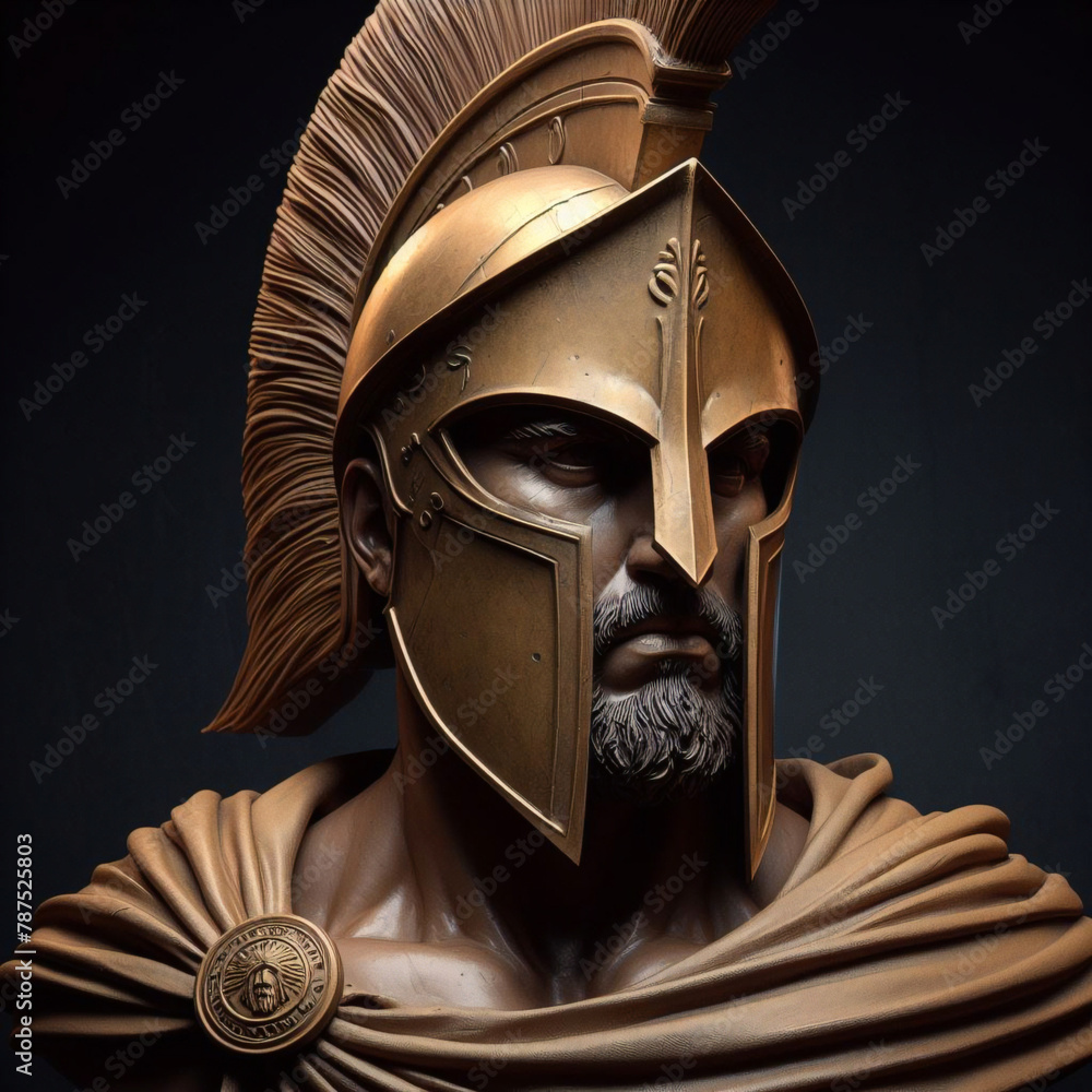 Spartan warrior in armor with shield, antique Greek military soldier ...