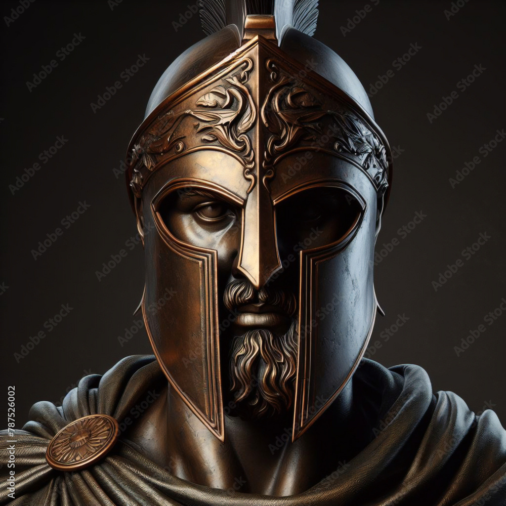 Spartan warrior in armor with shield, antique Greek military soldier ...