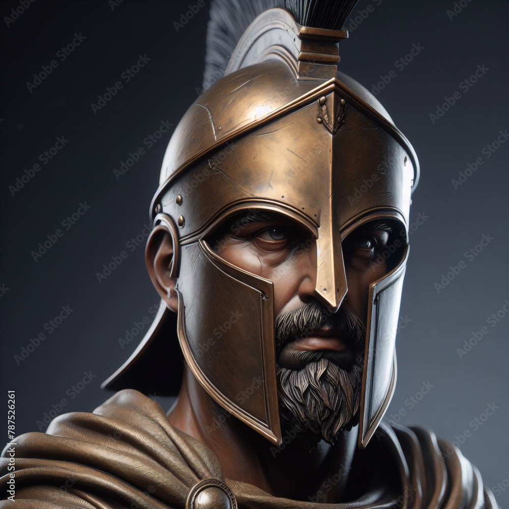 Spartan warrior in armor with shield, antique Greek military soldier ...