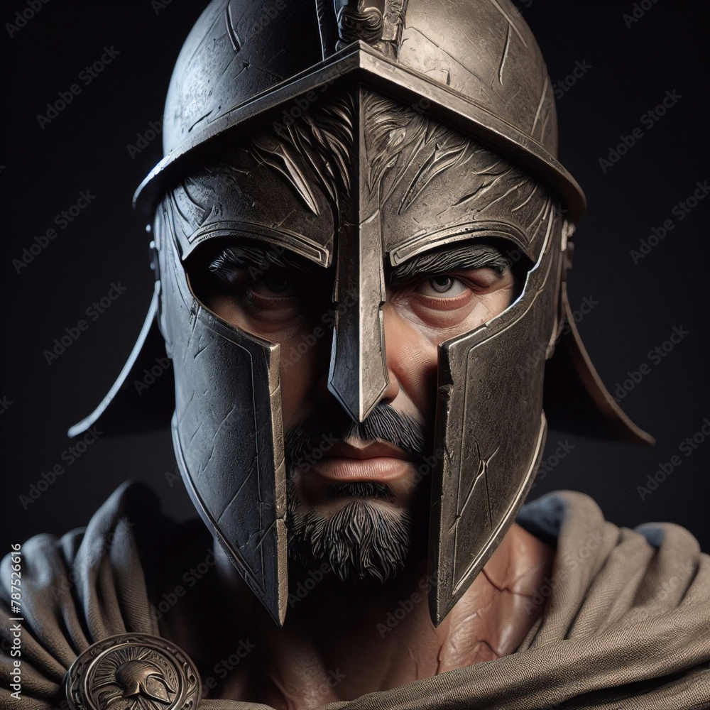 Spartan warrior in armor with shield, antique Greek military soldier ...