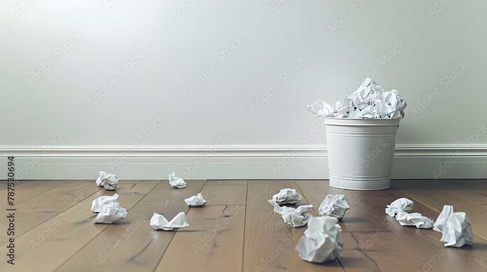 Discarded Ideas On Papers Thrown Into The Bin At An Office Space ...