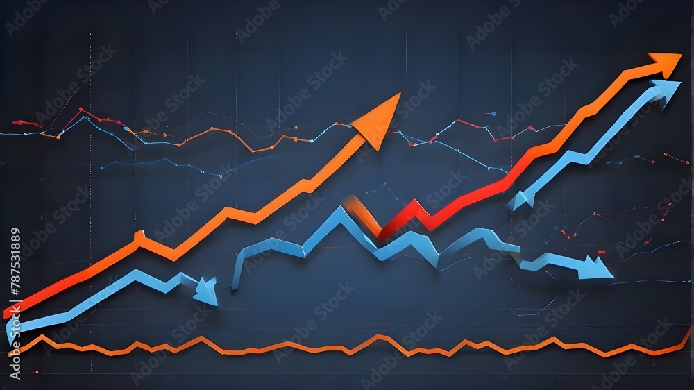 A line chart displaying an uptrend in the stock market, with blue ...