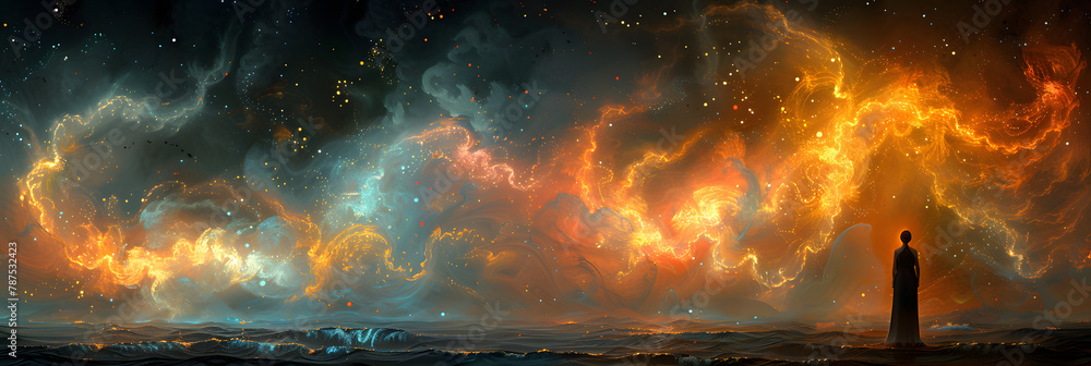 Meditative Figure in a Calming Psychedelic Setting Stock Illustration ...