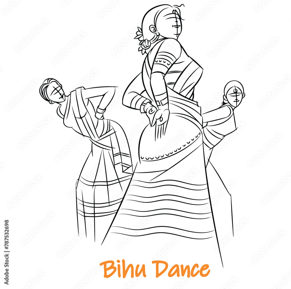 bihu dance line drawing vector Stock Vector | Adobe Stock