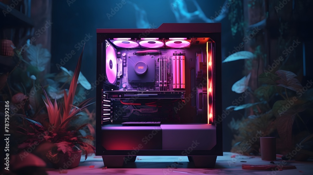 A realistic HD photo capturing the essence of a gaming PC setup, with ...