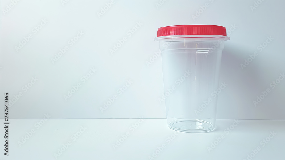 Transparent urine analysis container with a red lid. Clear specimen cup ...