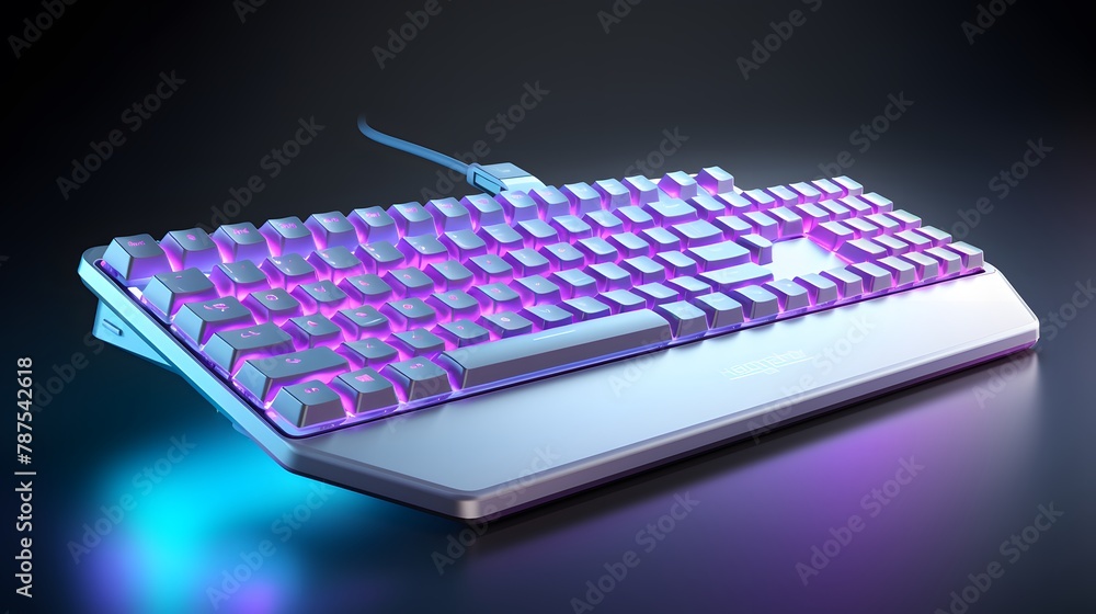 A sleek gaming keyboard bathed in white light, set against a modern ...