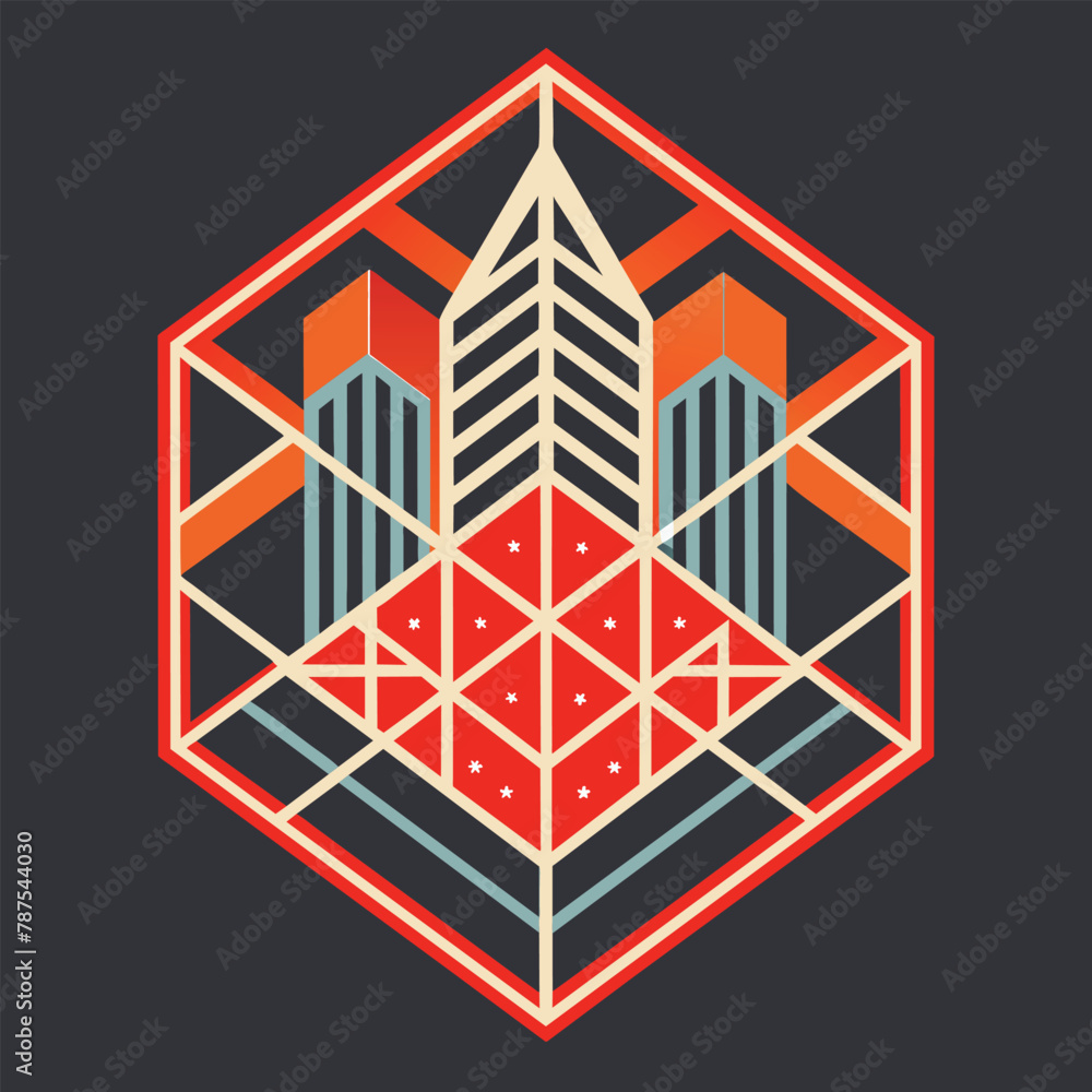 Geometric pattern in red and blue colors, inspired by urban grid design ...