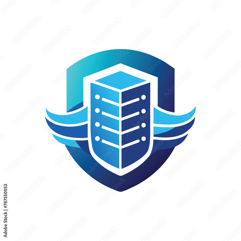A blue shield logo with water waves circling around it, representing a ...