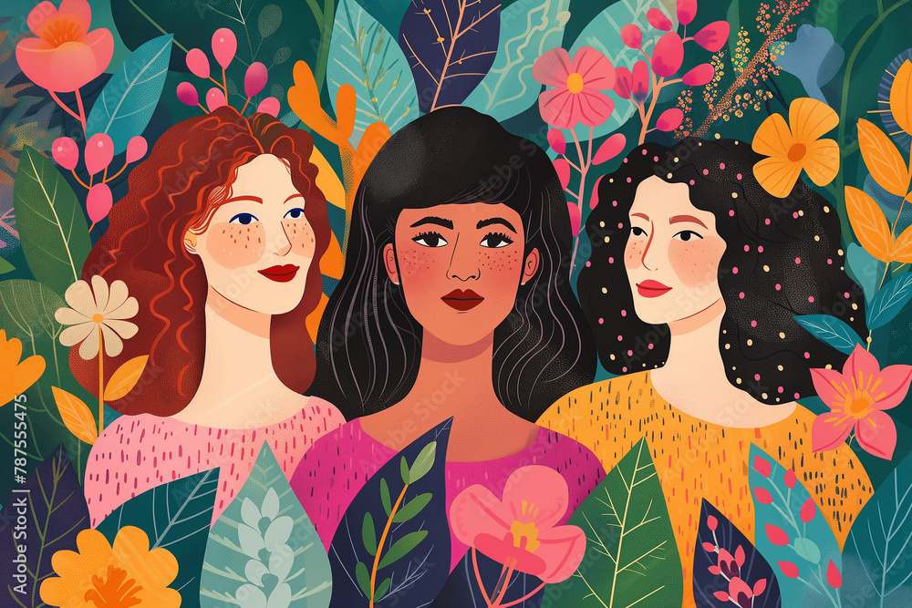 Young womens of different nationalities concept illustration. Feminist ...