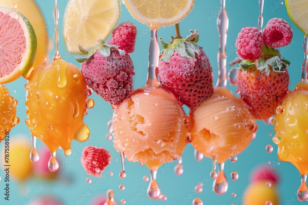 Dripping fruit sorbet hues, a palette of refreshing flavors Stock ...