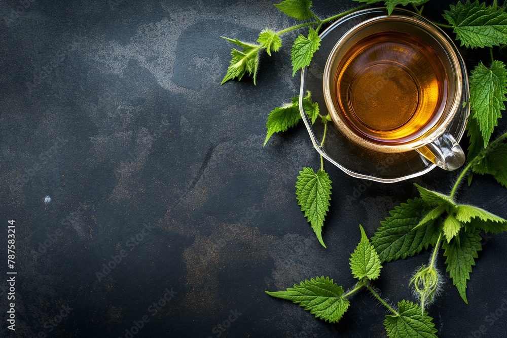 Herbal tea with nettle leaves, herbal tea closeup, fresh tea, herbal ...