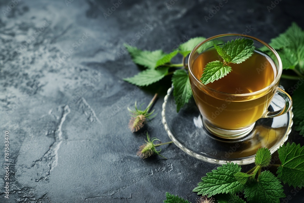 Herbal tea with nettle leaves, herbal tea closeup, fresh tea, herbal ...